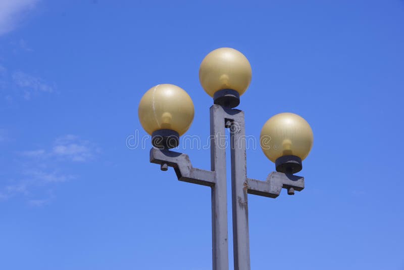 Three Street Lamps Made of Black Metal. Stock Image - Image of ...