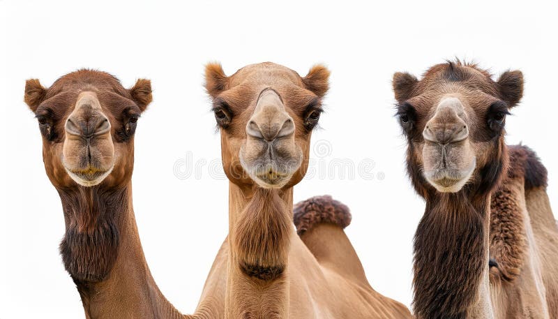 Three Majestic Dromedaries Against a White Background Isolated ...