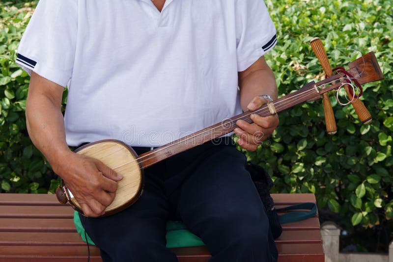 Three-stringed Chinese Guitar Stock Photo - Image of stringed, sanxian ...
