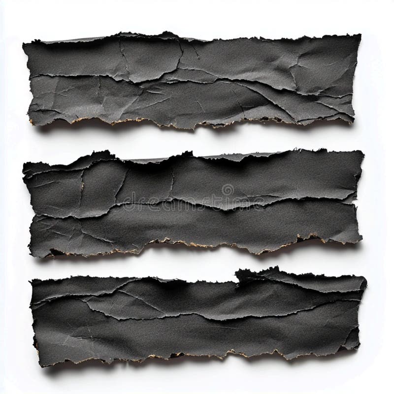Three Strips of Torn and Crumpled Black Paper Arranged Horizontally on ...
