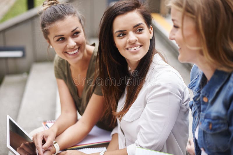 Three Student Girls on Campus Stock Image - Image of attractive ...