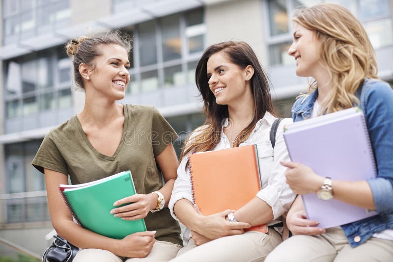 Three Student Girls on Campus Stock Image - Image of attractive ...