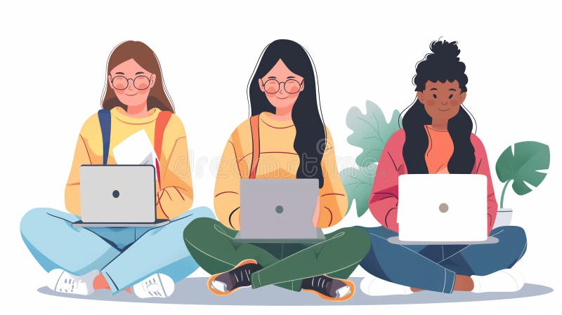 Three Student Girls Engaged in Creative Learning while Sitting on Floor ...