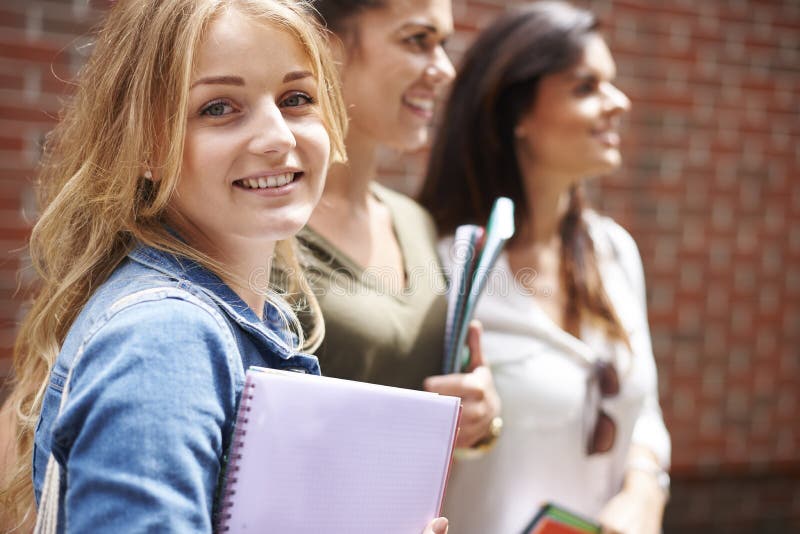 Three student girls stock photo. Image of move, casual - 56441838