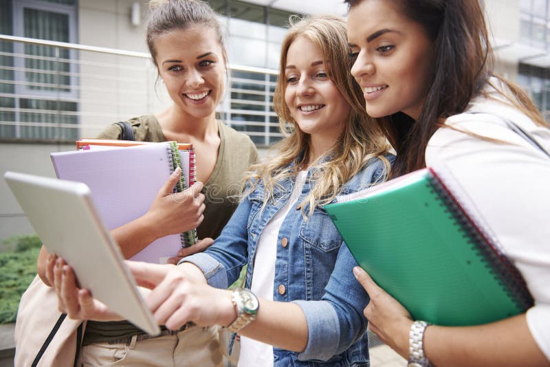 Three student girls stock image. Image of female, learning - 56442065