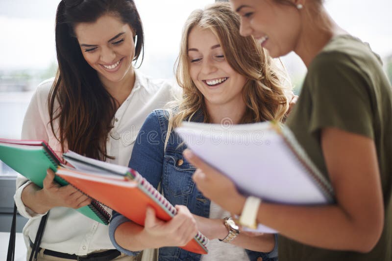 Three student girls stock image. Image of group, school - 56442027