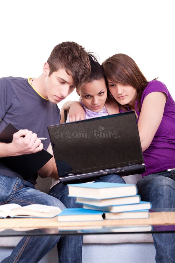 Three Student Studying on Laptops Stock Image - Image of concept ...