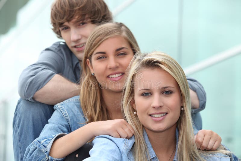 Three Students Girls in Cafe Talking Stock Photo - Image of city ...