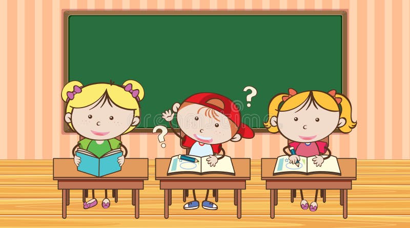 Three Students Asking Questions in Classroom Stock Vector ...