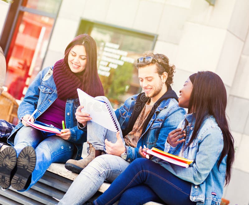 Three Students in the Outdoor Park Stock Photo - Image of international ...