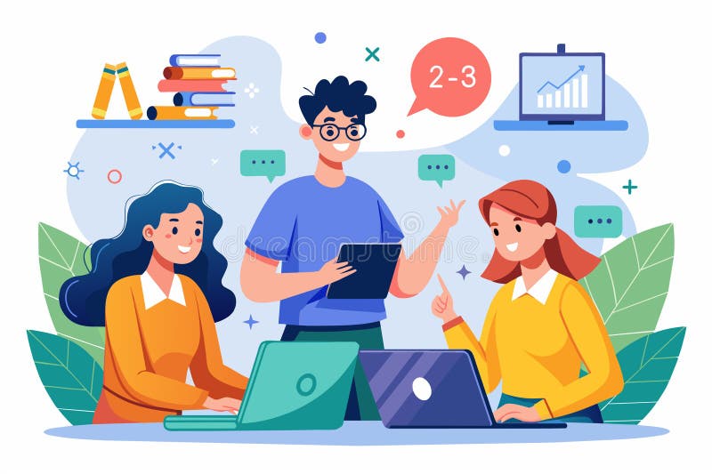 Three Students Engage in a Lively Discussion about Math Lessons while ...