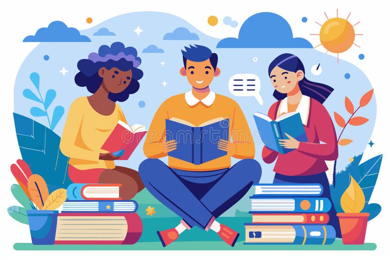 Three Students Engage in a Lively Study Session Together, Sharing Books ...