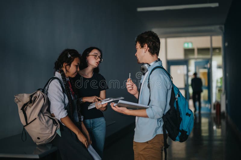 Group of Students Talking in a School Hallway between Classes Stock ...