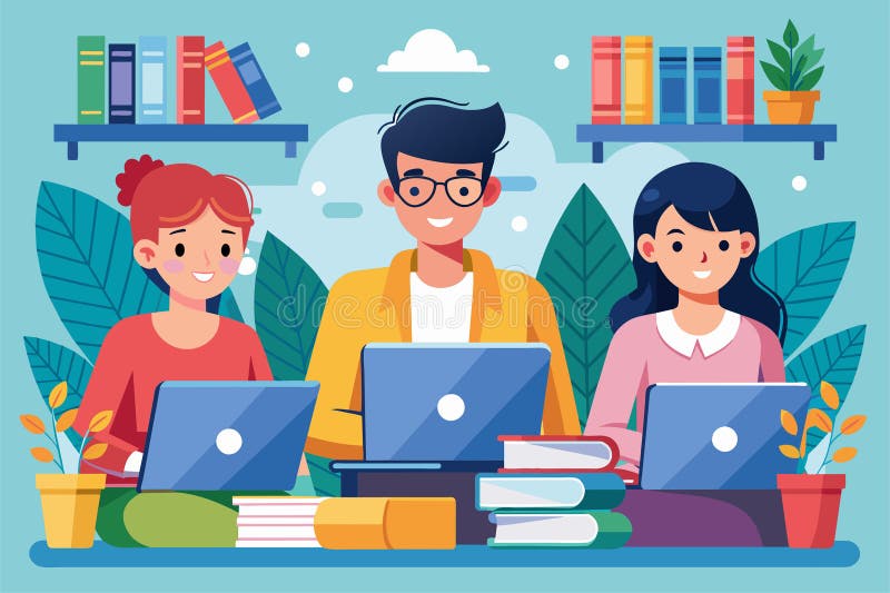 Three Students are Focused on Their Laptops while Studying Together in ...