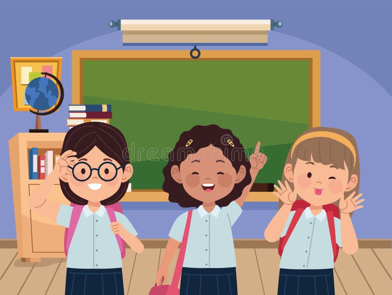 Three Students Girls Characters Stock Vector - Illustration of earth ...