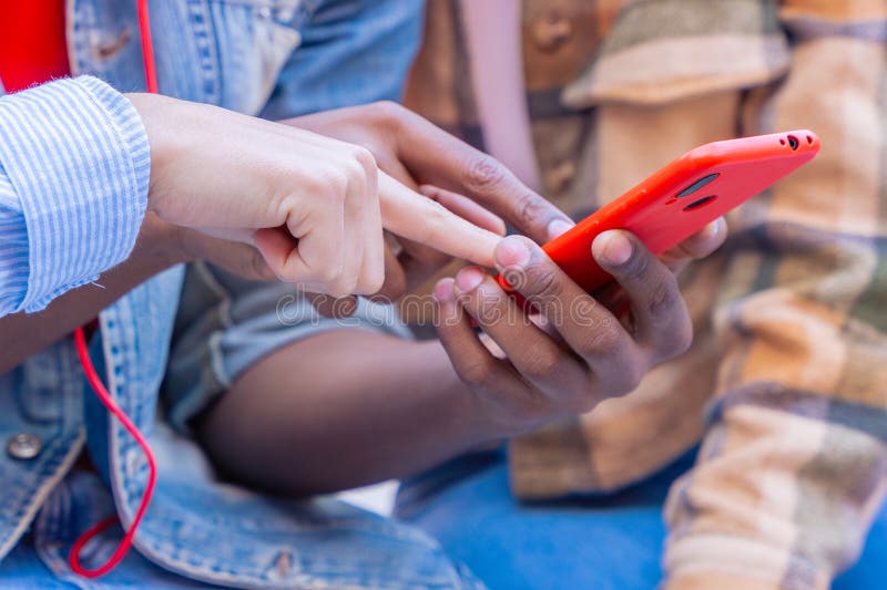 Three Students Having Fun with Mobile Phones Creating Content on Social ...