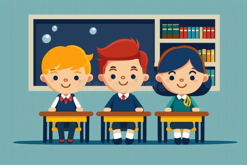 Three Students in His Classroom Stock Illustration - Illustration of ...