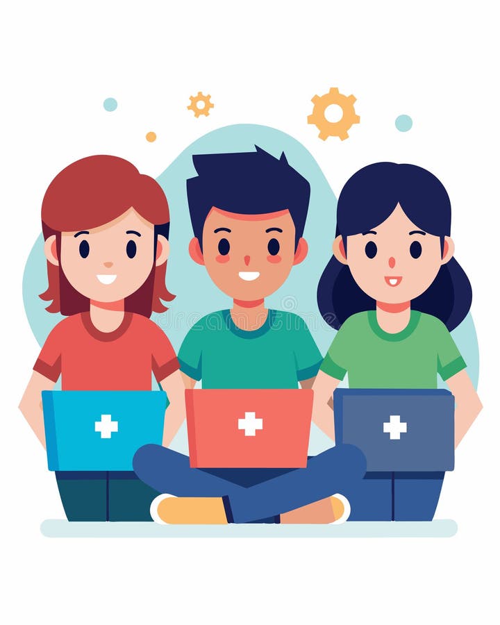 Three Students Sitting Side by Side Each with a Determined Look on ...