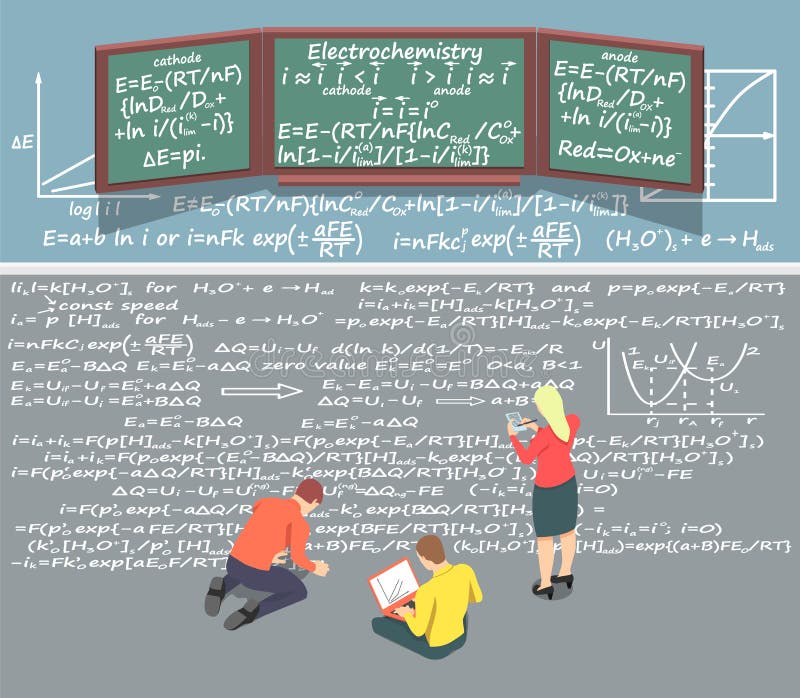 Three Students Solve the Problem in Chemistry. Stock Vector ...