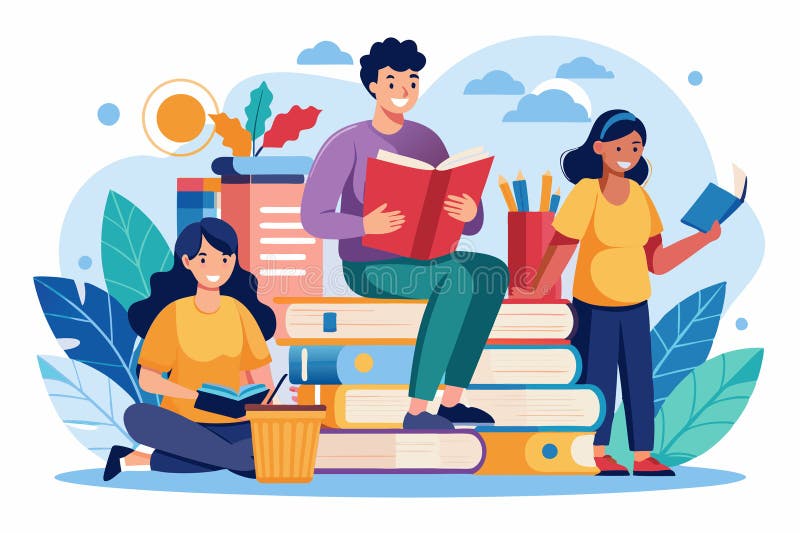 Three Students Study Together with Books, Highlighting Teamwork and ...