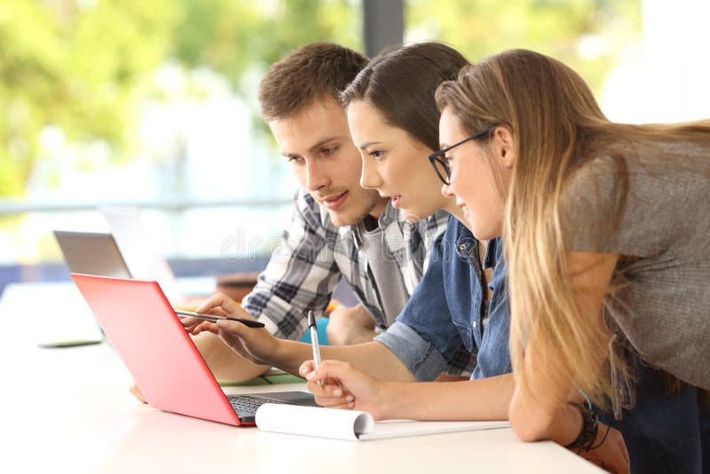 Three Students Studying Together on Line Stock Photo - Image of ...