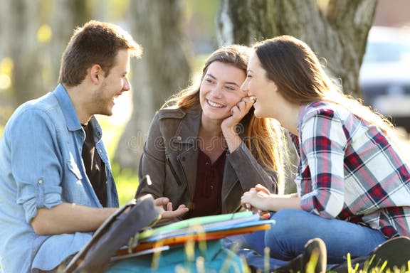 Three Students Talking after Classes Outside Stock Photo - Image of ...