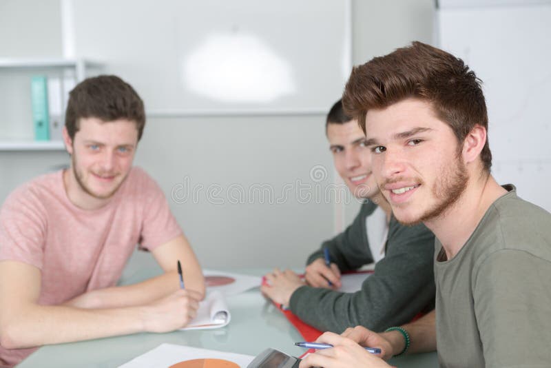Three Students in Team Have Presentation Stock Photo - Image of folder ...