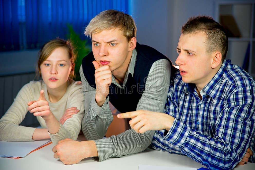 Three students work stock photo. Image of corporate, sitting - 89678428