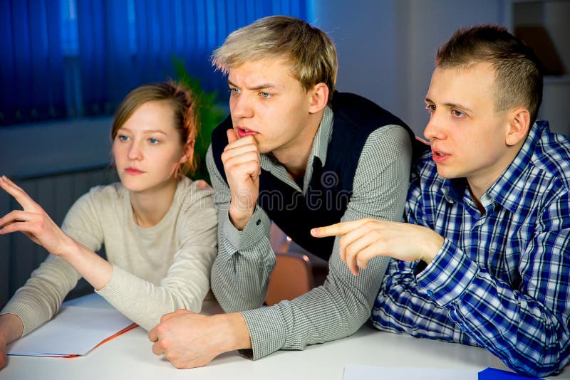 Three students work stock image. Image of hacker, office - 89678433