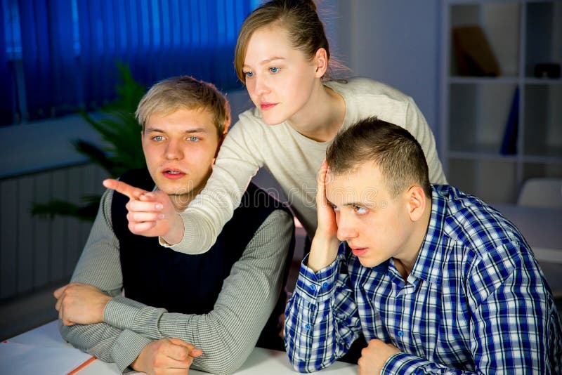 Three students work stock photo. Image of occupation - 89678438