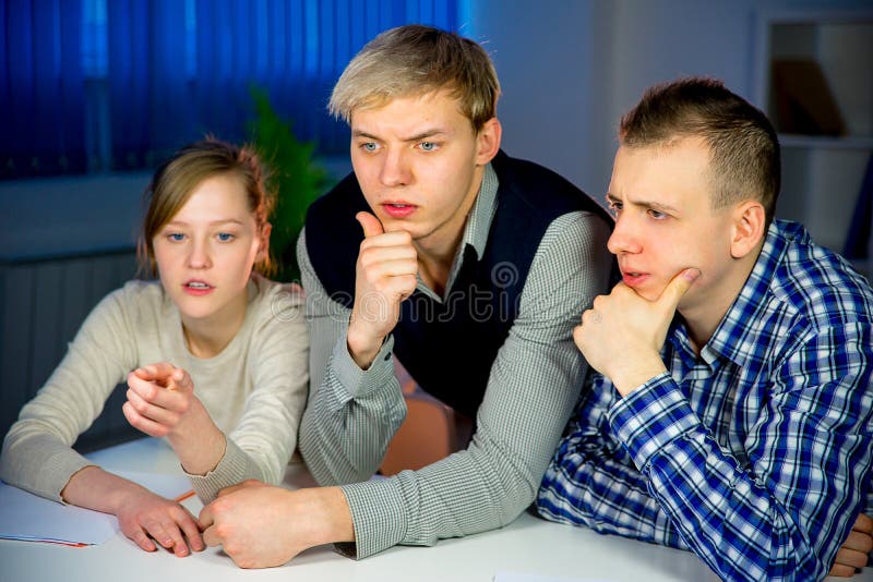 Three students work stock photo. Image of computer, profession - 89678460