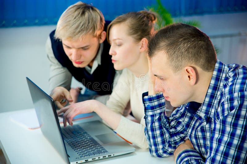Three Students Work Together Stock Photo - Image of person, coding ...