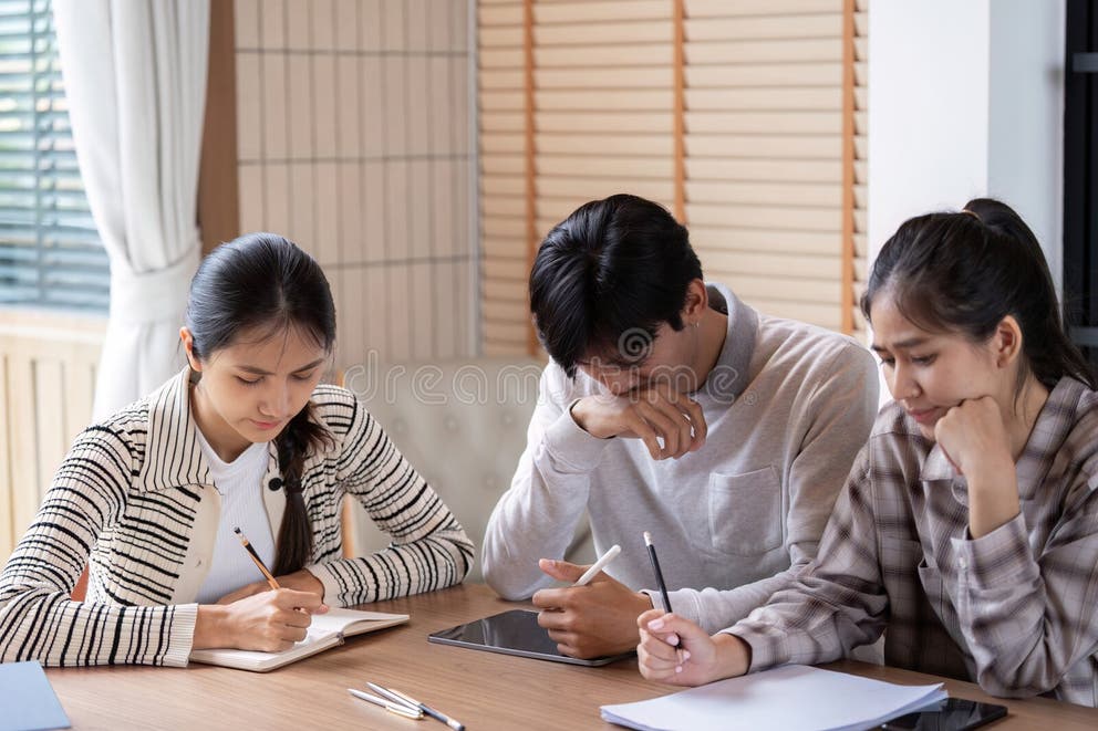 Study Group and Collaboration. Students Engaged in Focused Study Session, Sharing Ideas and ...