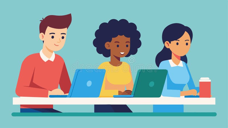 Three Students Working Together at a Table with One Providing Guidance ...