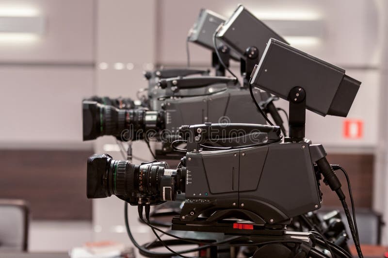 Three studio TV camera stock photo. Image of tripod, movie - 82174376