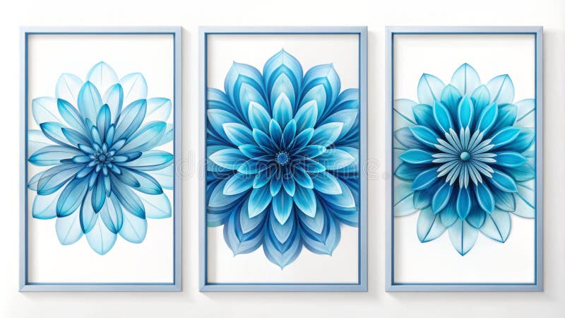 Three Stunning Vertical Abstract Flower Posters Luxurious Blue ...