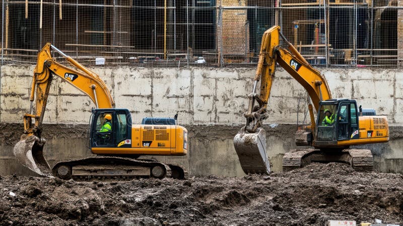 Three Sturdy Construction Machines Rest on a Rugged Patch of Dirt ...
