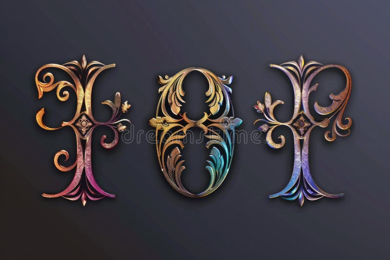 Three Stylish Letters on a Dark Backdrop, Suitable for Graphic Design ...