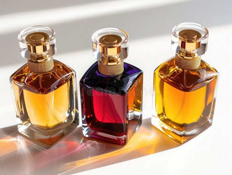 Elegant Laconic Perfume Bottles Arranged on a Light Surface Showcasing ...
