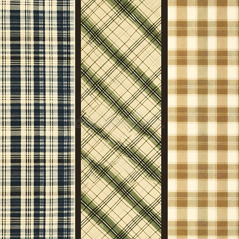 Three Stylish Plaid Fabric Textures Cream Green and Brown Patterns ...
