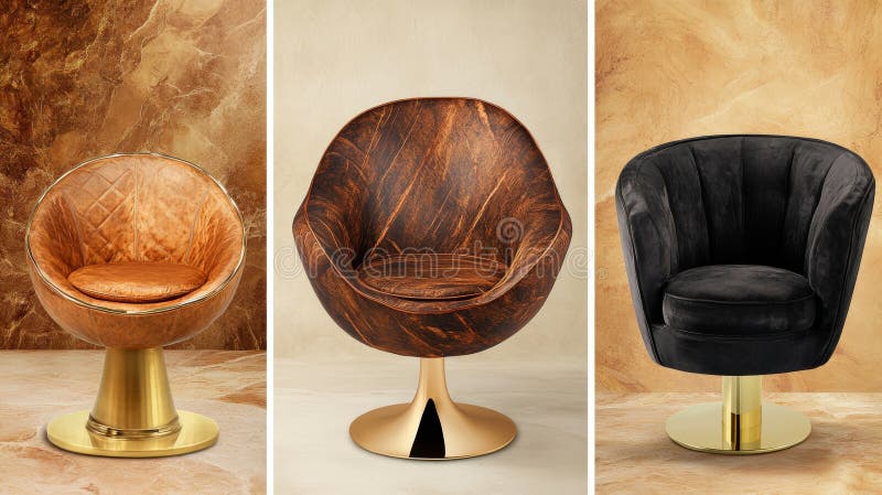 Three Stylish and Unique Armchairs with Gold Bases. the Chairs are ...