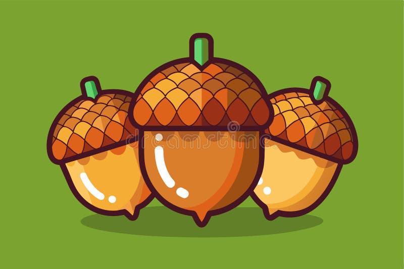 Three Stylized Acorns with a Shiny Finish and Textured Caps, Set ...