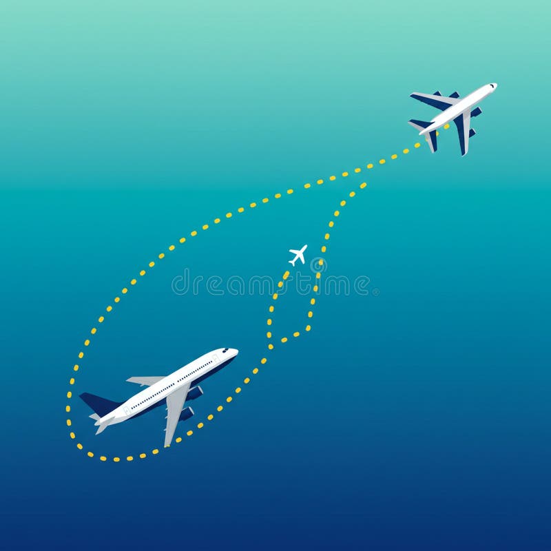 Three Stylized Airplanes Illustrated with a Gradient Sky Background. a ...