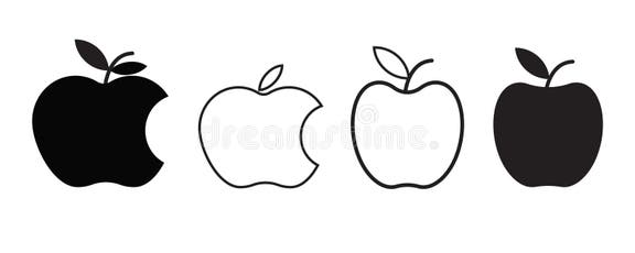 Three Stylized Apple Icons in Black, White, and Line Art. Stock Vector ...
