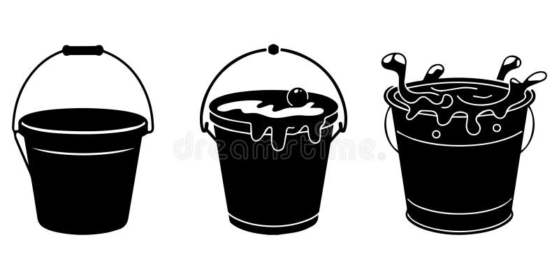 Three Stylized Black Buckets with Different Liquid Stock Vector ...