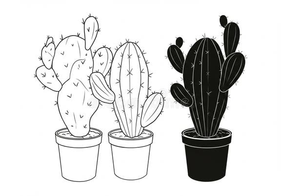 Three Stylized Cactus Illustrations, Each in a Pot, are Presented in ...