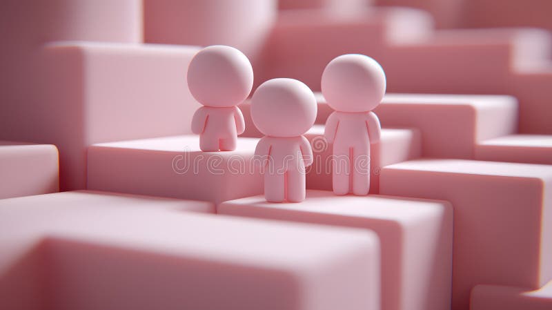 Three Stylized Figures on Pink Blocks Stock Illustration - Illustration ...