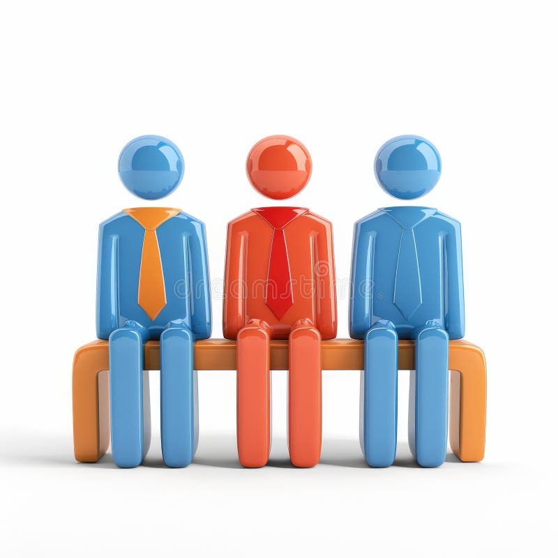 Three Business Figures Sitting on a Bench, Waiting for Interview Stock ...