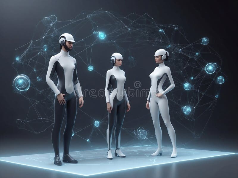 Digital Art Depicting Futuristic Figures in a High-tech Environment ...