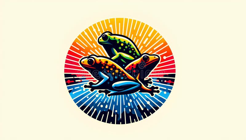 Three Stylized Frogs are Depicted in Vibrant Colors within a Circular Design. E Stock ...